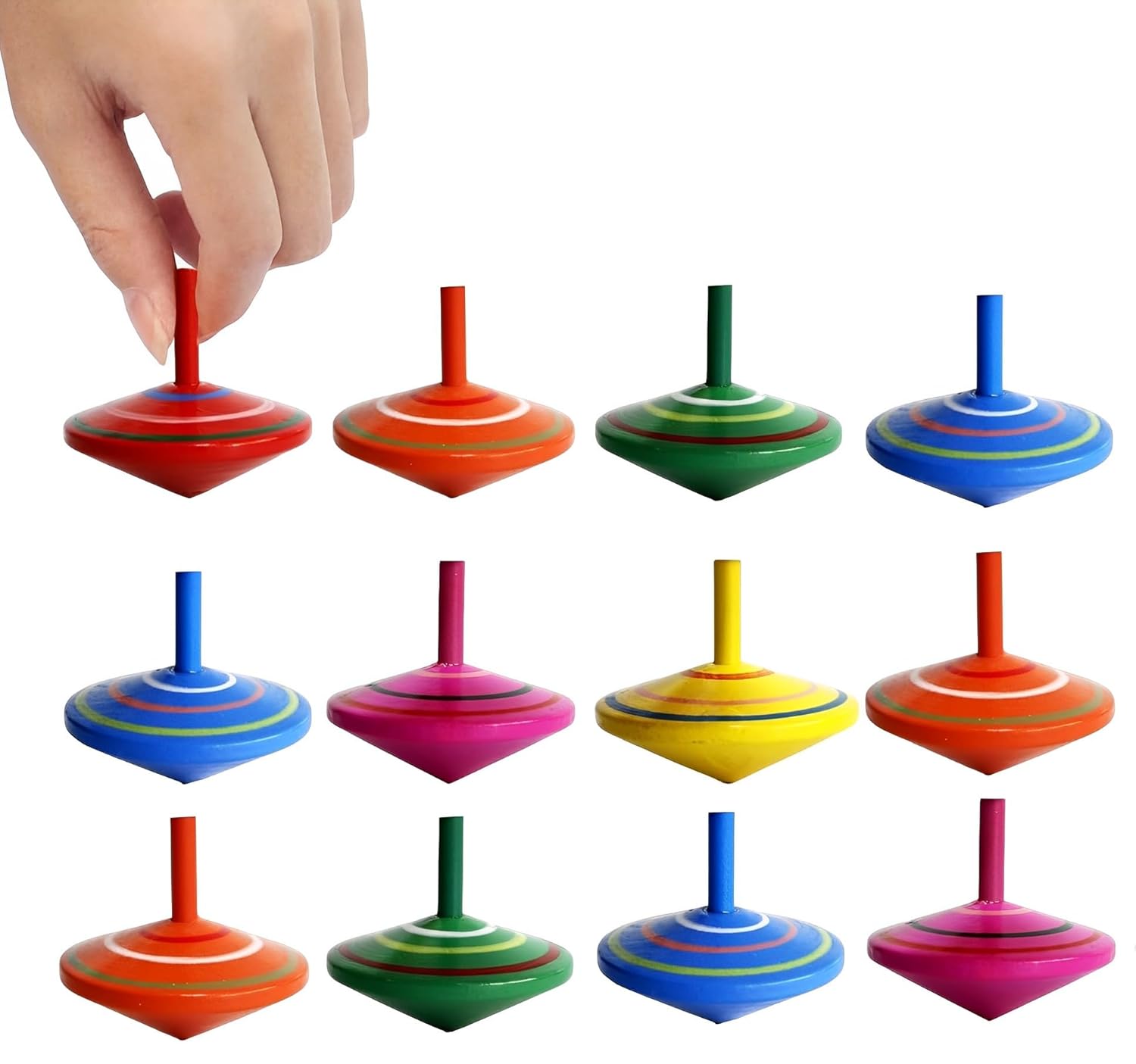 Birthday Popper Spinning Wooden Top Toy - Set of 12 - Multicolor Lattoo ...