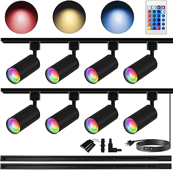 Bravsekai GU10 16-Color RGB Track Lighting Kit, 8-Pack Colour-Changing ...