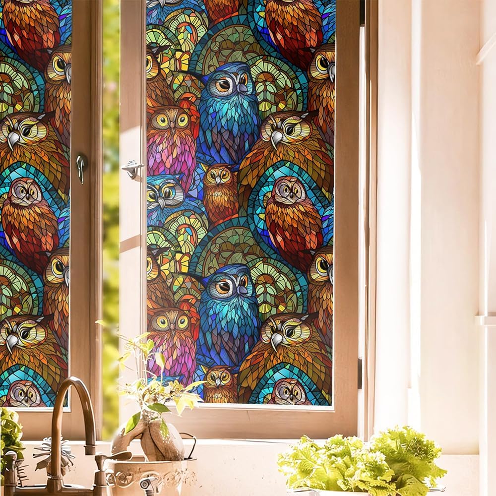 Amazon.com: 16“x118 Mosaic Stained Glass Owl Double Side Window Films ...