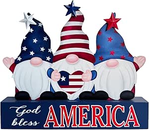 Amazon.com: July Patriotic Decor Gnomes American Flag Decorations Gold ...