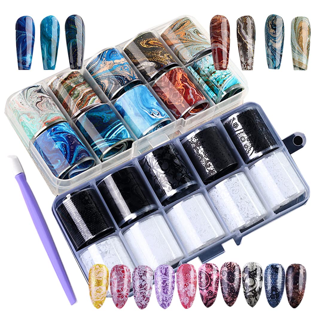 Amazon.com: 10 Rolls Nail Foils Transfer Nail Art Marble,10 Rolls Black ...