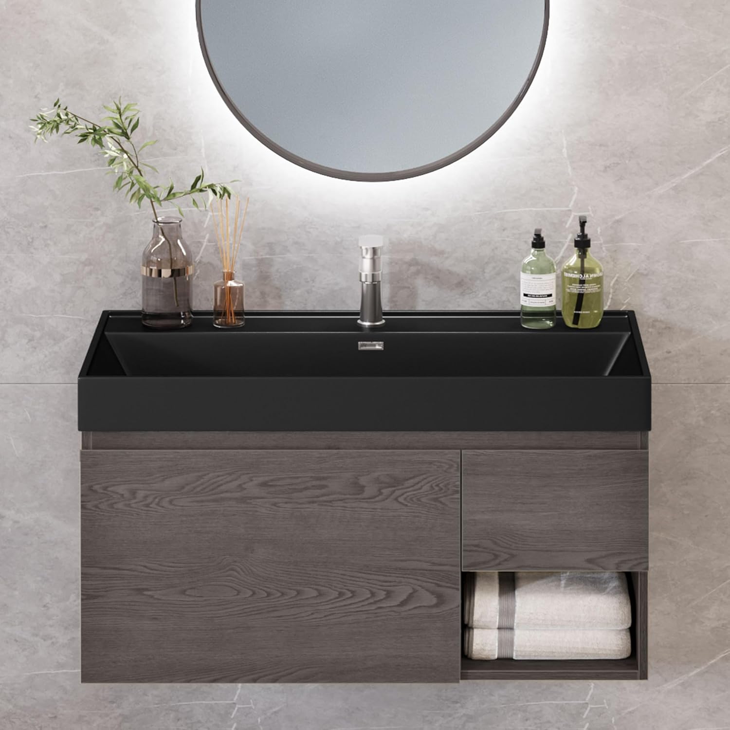 Amazon.com: DWVO 36 Inch Floating Vanity, Wall Mounted Bathroom Vanity ...