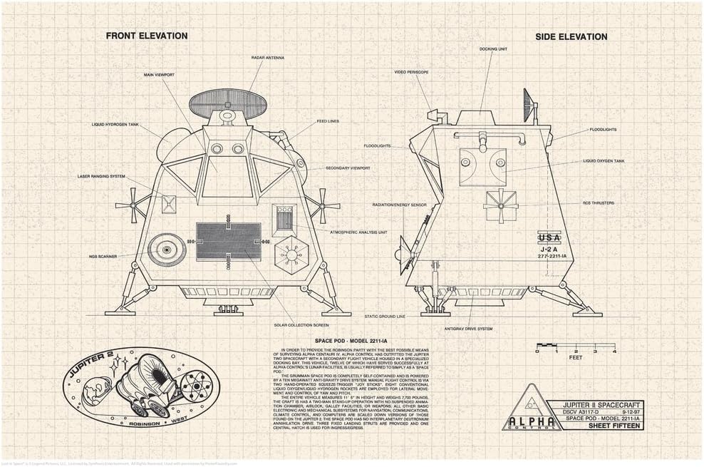 Amazon.com: Lost In Space Space Pod Diagram Cool Wall Art Print Poster ...