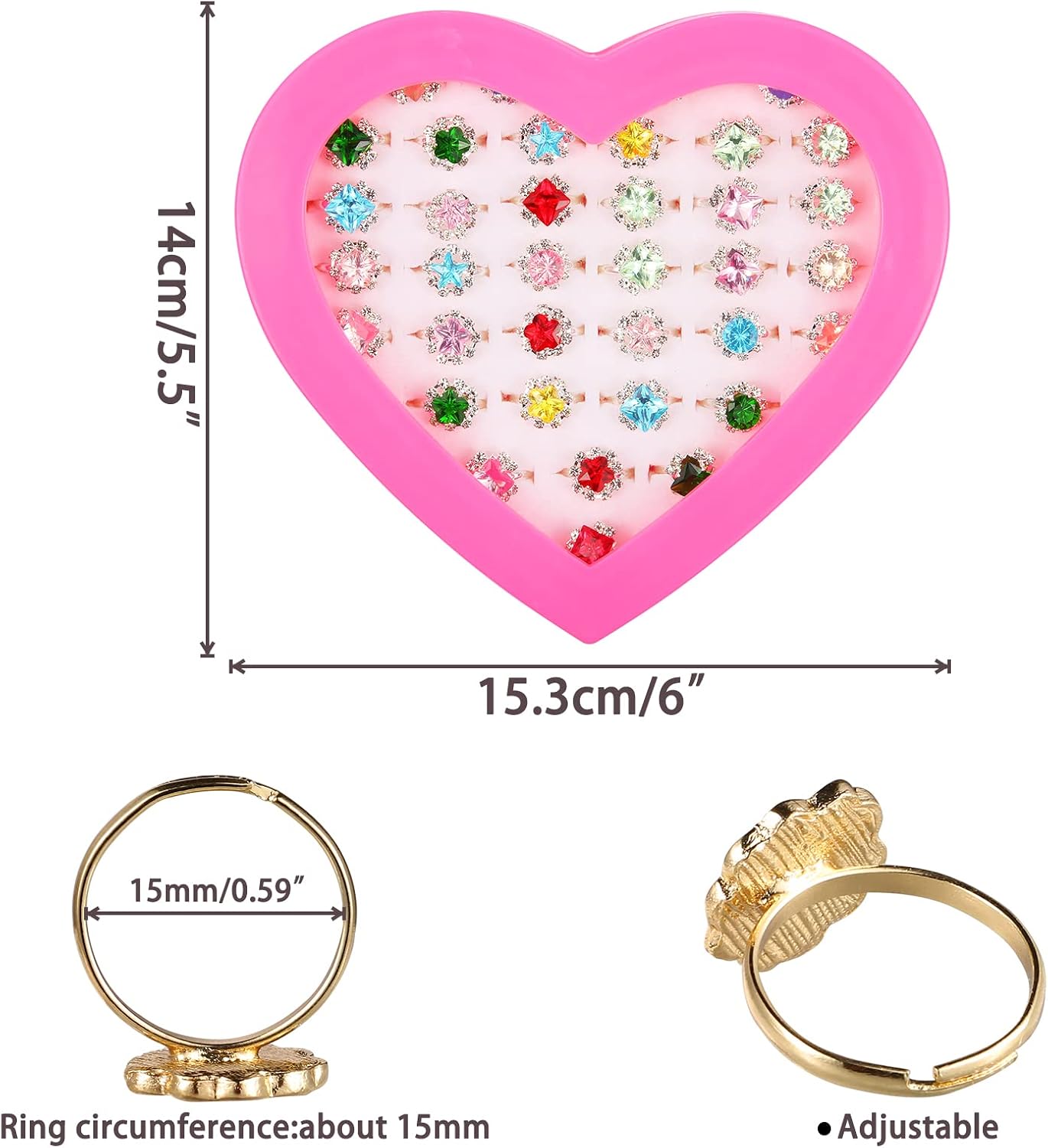 EGFheal 39PC Little Girl Adjustable Rings Jewelry Rings Gift with Heart ...