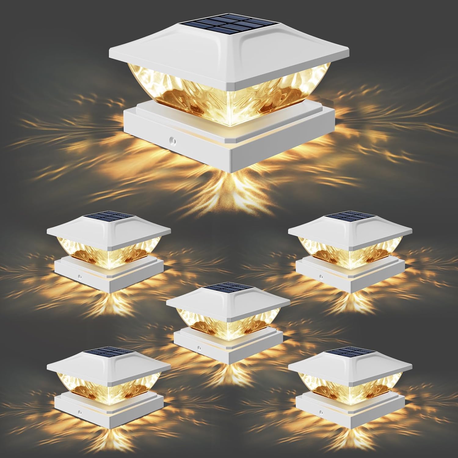 Solar Post Cap Lights Outdoor: 6 Pack 8 LED High Brightness Fence Post ...