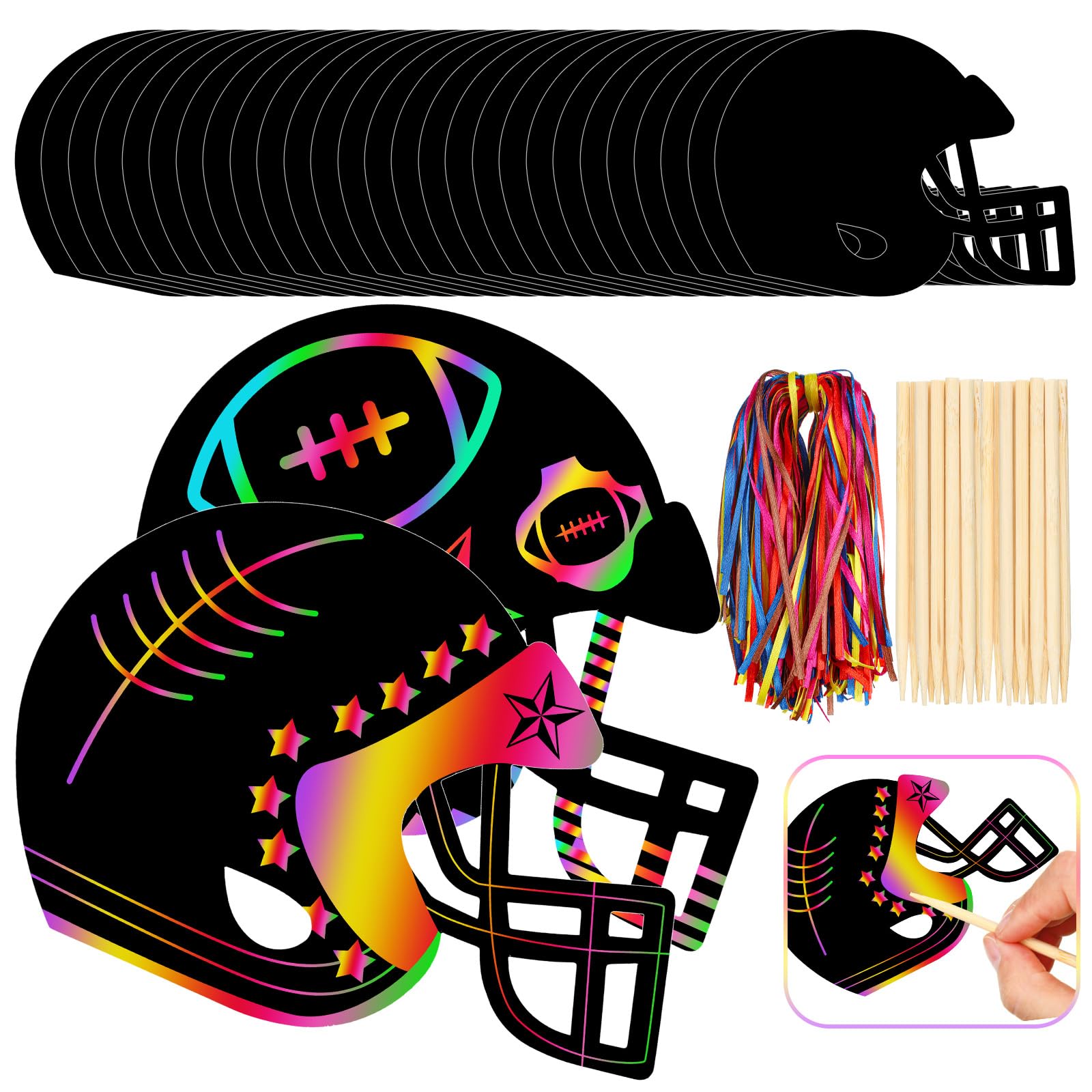 Amazon.com: Syhood 64 Pcs Football Scratch Paper Crafts Kit Football ...