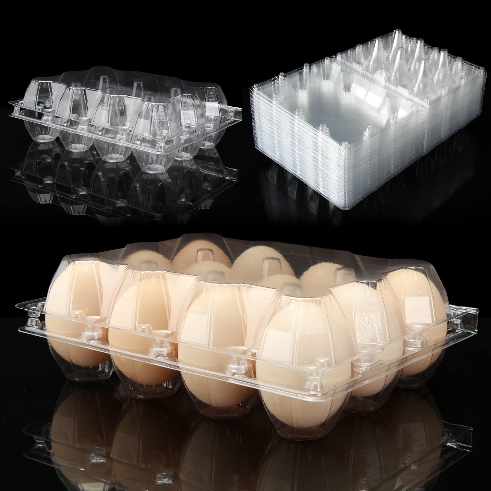 Amazon.com: AUGXIXI 70 Pack Plastic Egg Carton Reusable Clear Egg ...