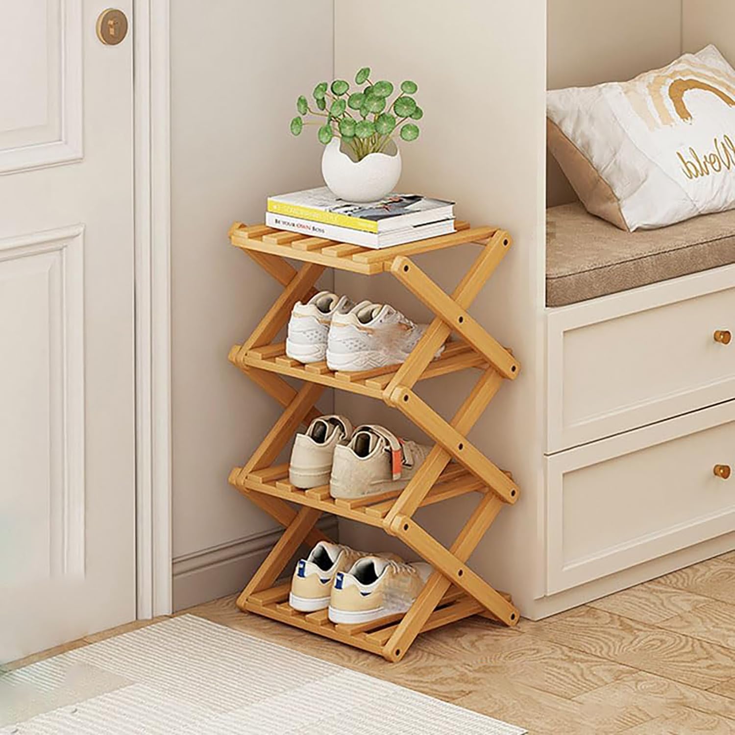 Amazon.com: Akloya Vertical Shoe Rack Small, 4 Tier Portable Folding ...