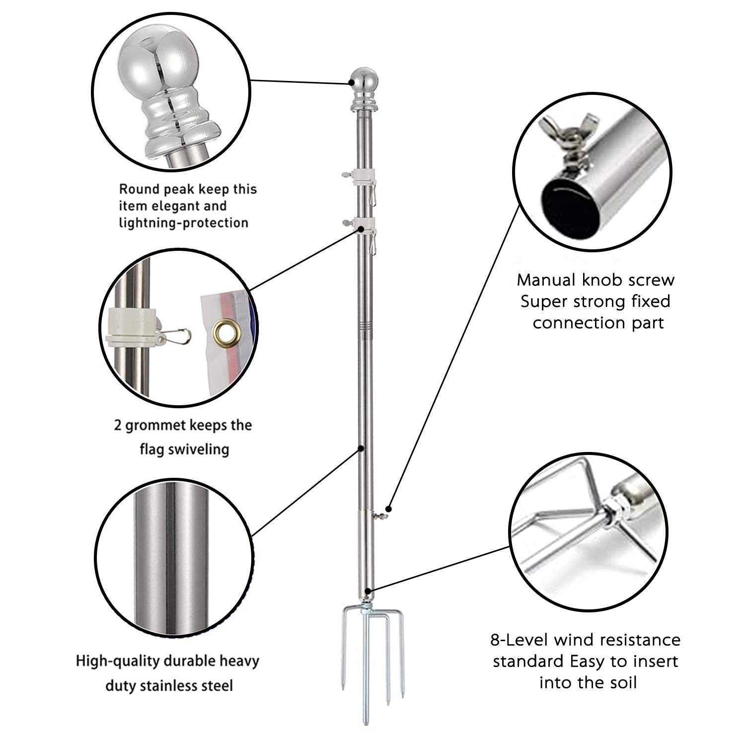 Snapklik.com : HOSKO 8FT Ground Flag Pole, Floor-Mounted Flag Pole Kit ...