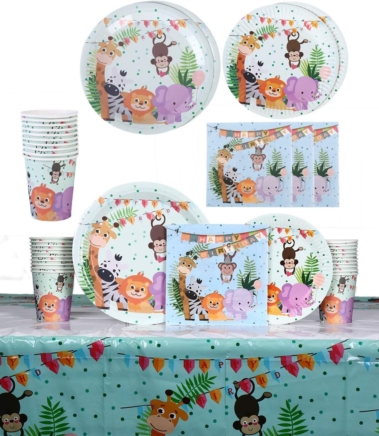Amazon.com: Jungle Safari Animals Themed Birthday Party Tableware ...