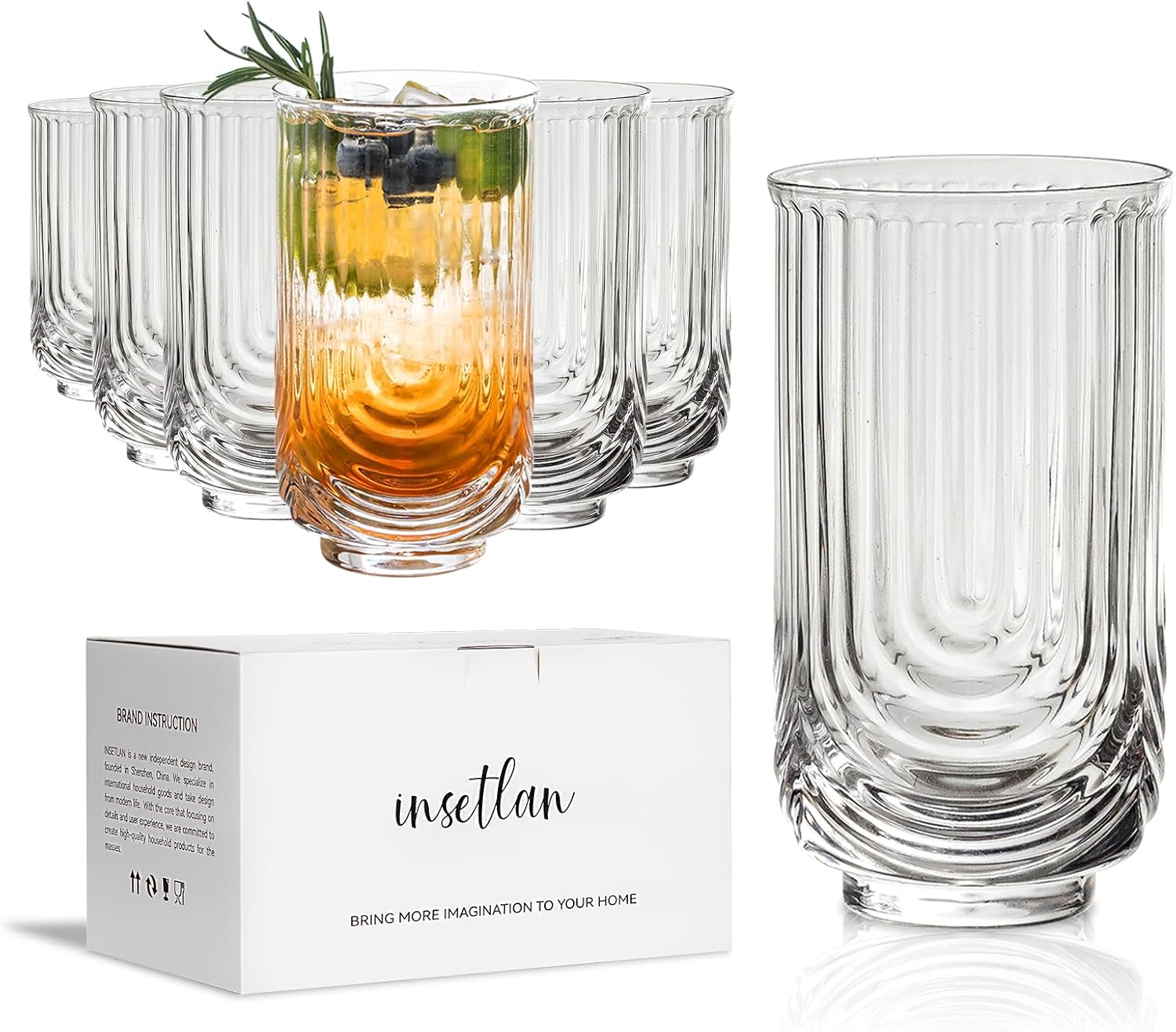 Amazon.com | INSETLAN Set of 6 Water Drinking Glasses, Arch Design ...