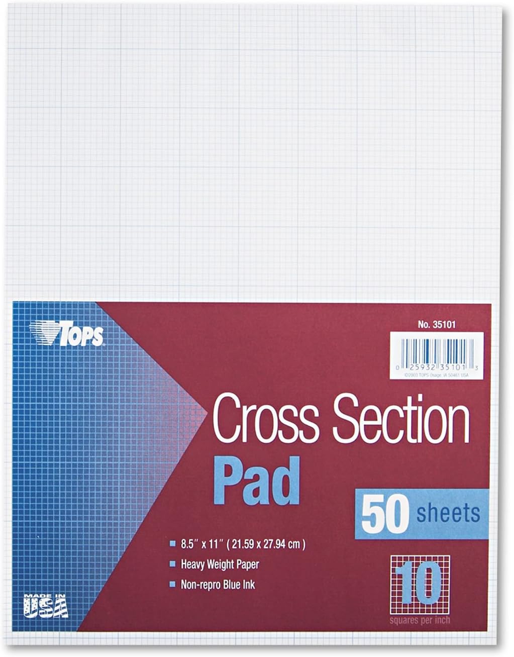 Amazon.com : TOPS Cross-Section Pads, 8-1/2" x 11", Glue Top, Graph ...