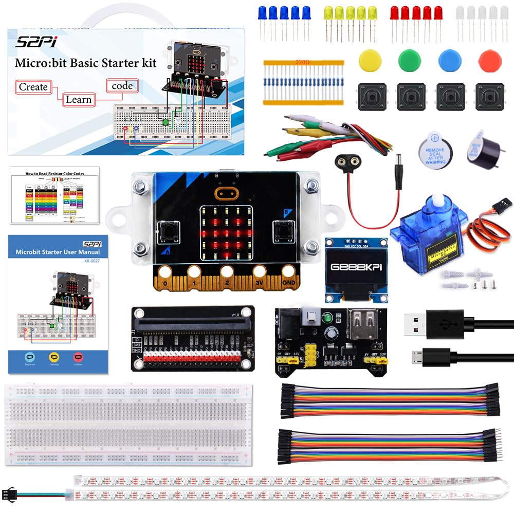 GeeekPi MicroBit Basic Starter Kit with BBC Micro:Bit V2.2 Board, DIY ...