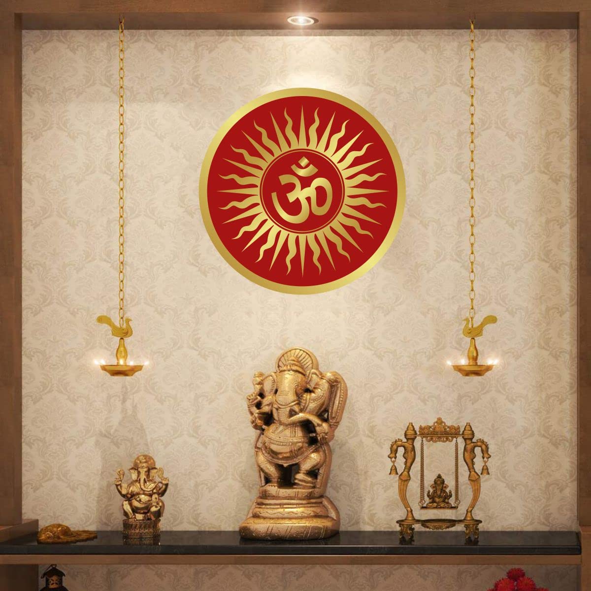 Asmi Collections Vinyl Beautiful Yellow Red Om Wall Sticker for Temple ...