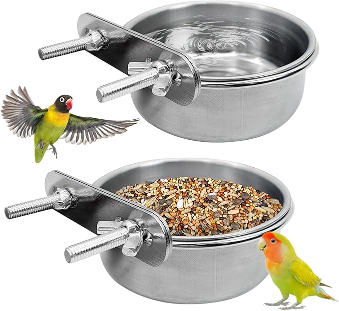 Amazon.com : PINVNBY Stainless Steel Bird Bowl Parrot Food Water Bowls ...