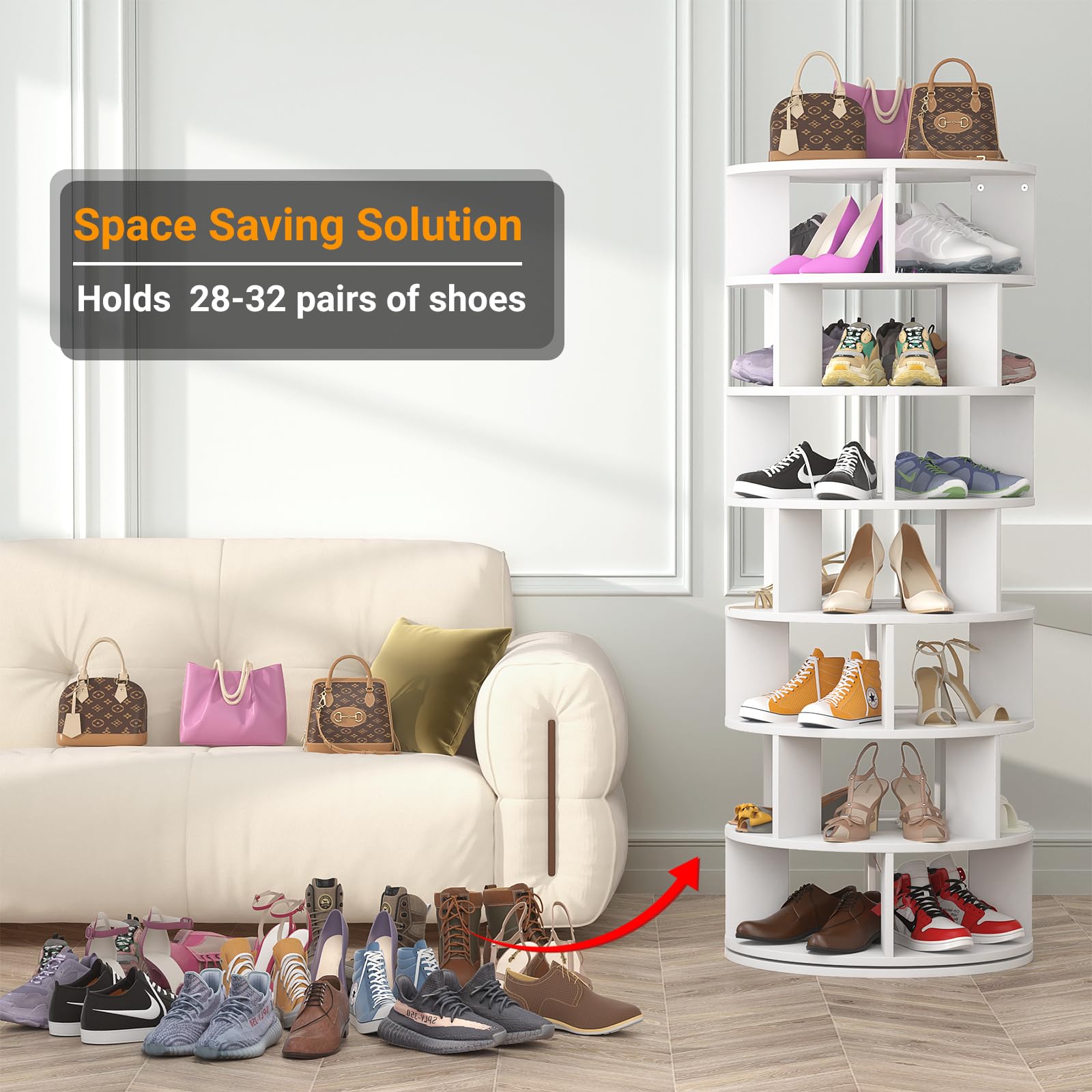 Snapklik.com : Rotating Shoe Rack Tower, 7-Tier Spinning Shoe Rack 360 ...
