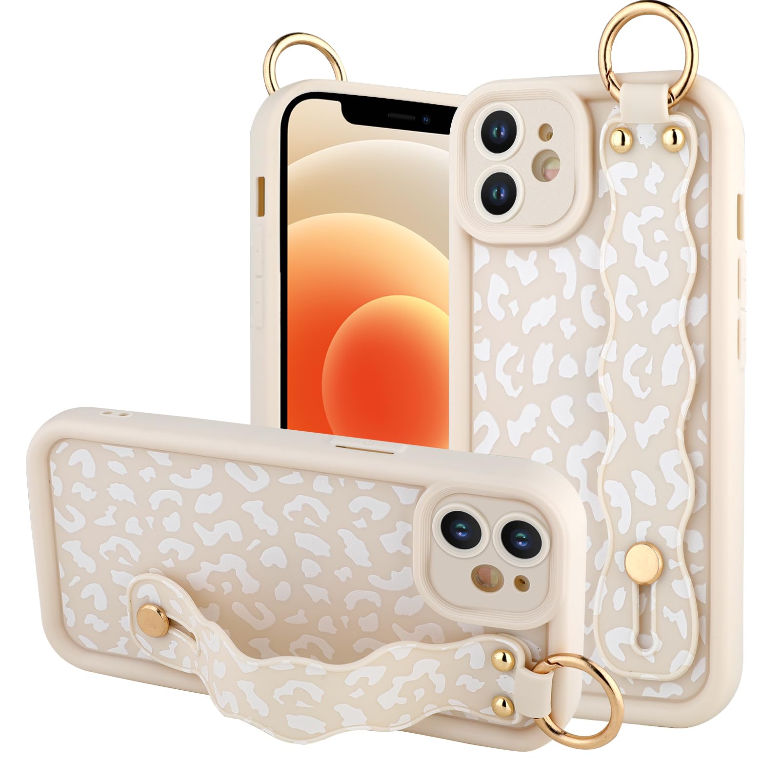 Amazon.com: OOK Compatible with iPhone 12 Case with Wrist Stand for Women Girls, White Leopard ...