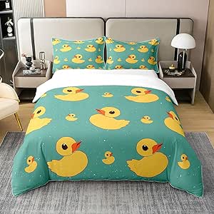 Amazon.com: 100% Cotton Cartoon Duck Duvet Cover for Boys Girls,Yellow Blue Red Ducks Bedding ...