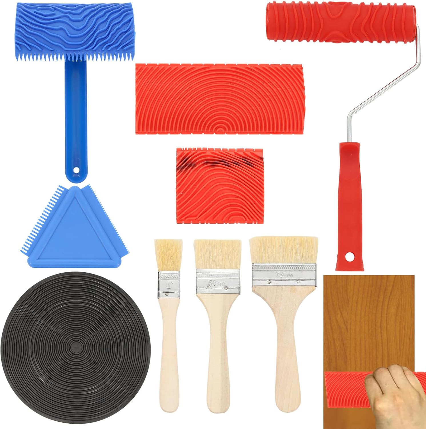 9 Pcs Wood Grain Tool Set Wood Grain Roller Rubber Painting Tool Paint ...