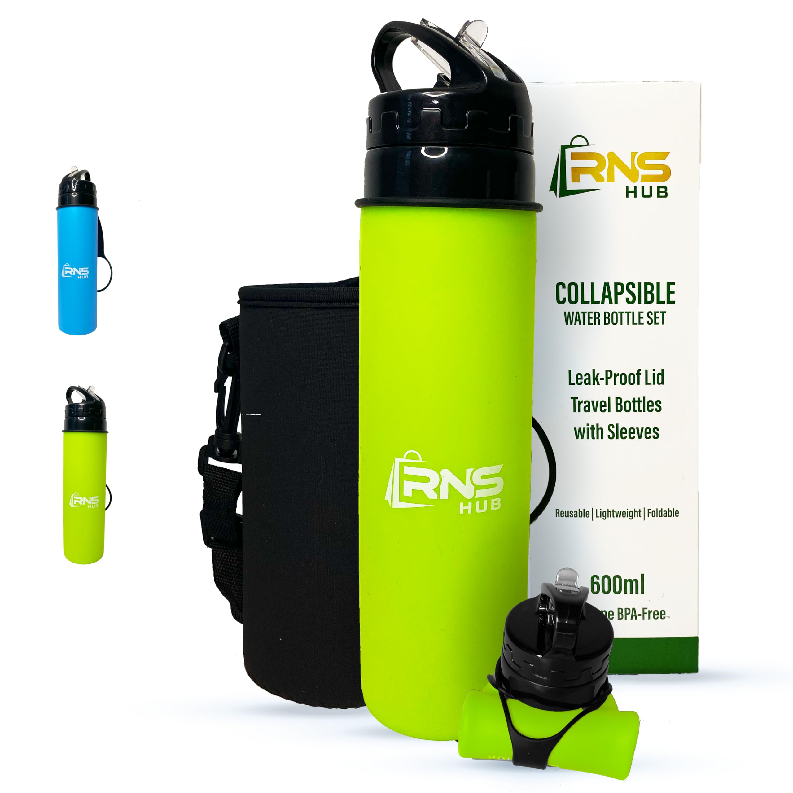 Amazon.com: RNS hub Collapsible Water Bottles Set- 600ml Silicone BPA ...