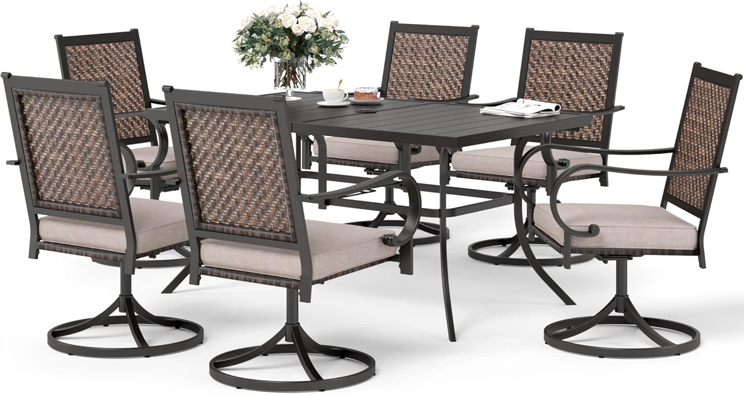 Amazon.com: SUNSHINE VALLEY 7 Piece Patio Dining Set for 6, 60" Slatted ...