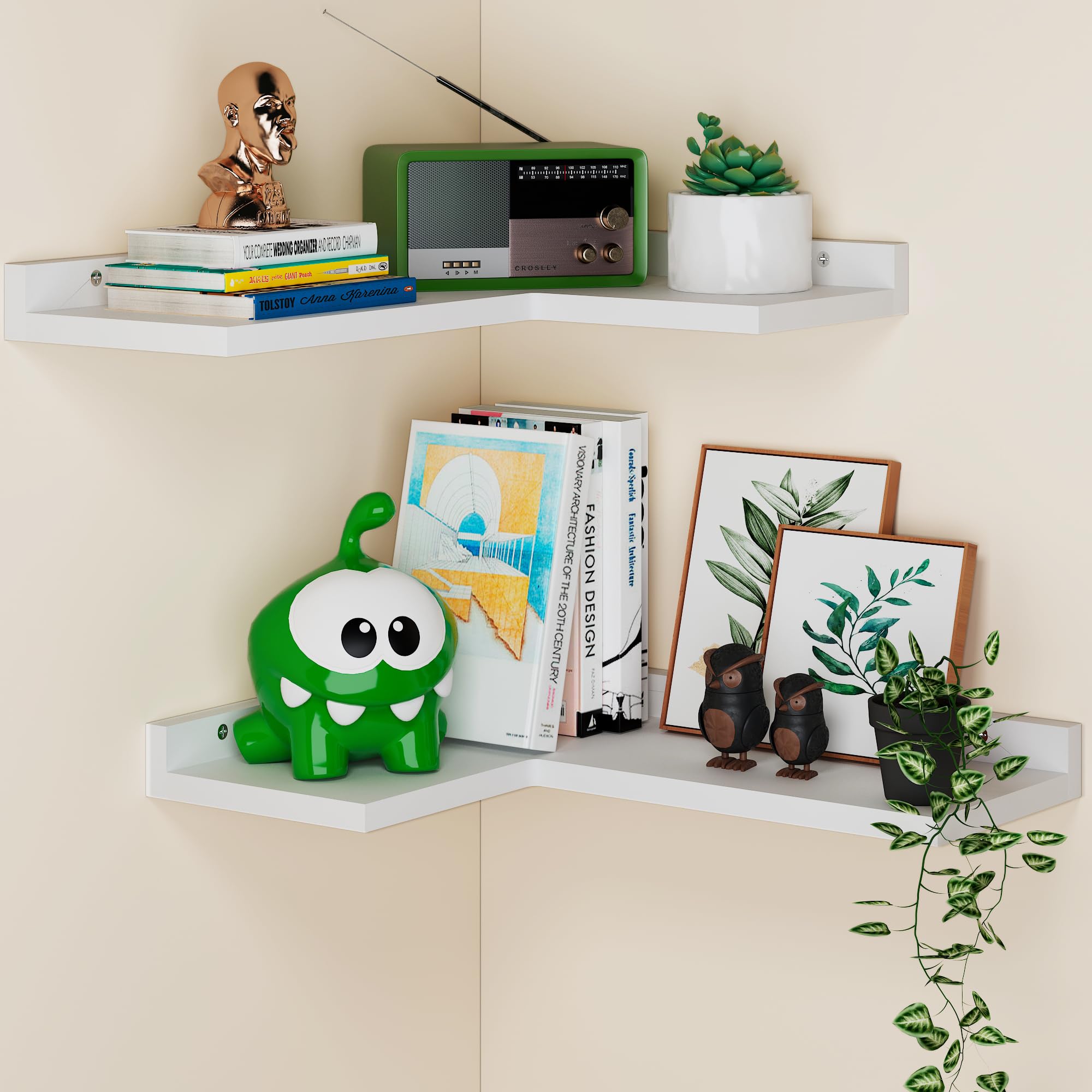 Amazon.com: LUPWNEKA White Corner Wall Shelves - Wooden Decorative ...