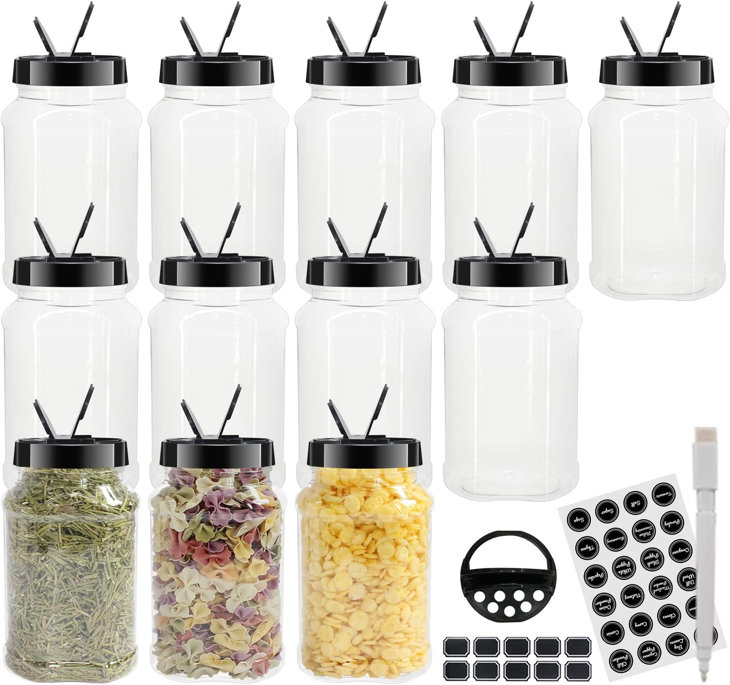 Amazon.com: UINSTONE 12-pack Clear Plastic Spice Bottles with Lined ...