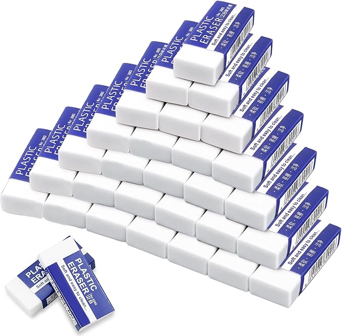 White Plastic Eraser, Soft Arts 2B Eraser, Pack of 30 Erasers for ...