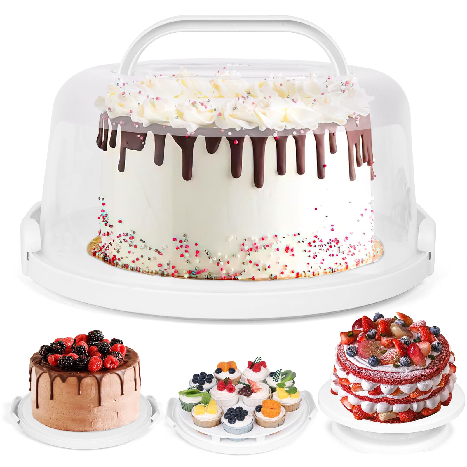 Amazon.com: JOHOUSE Cake Carrier with Lid, White Round Cake Holder ...