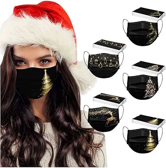 50 Pcs Christmas Masks Disposable Adult Xms Covering 3-Ply Disposable ...