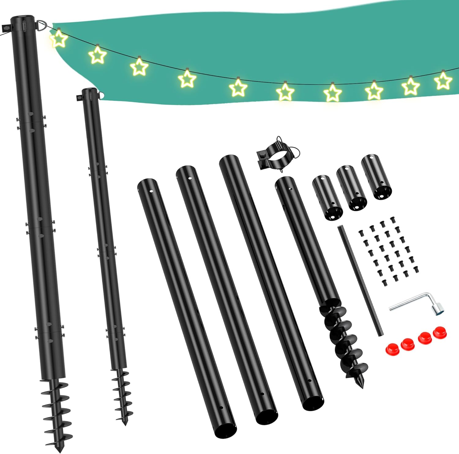 2 Pack 10Ft Shade Sail Poles Outdoor Sun Shade Cloth Pole Kit with D ...