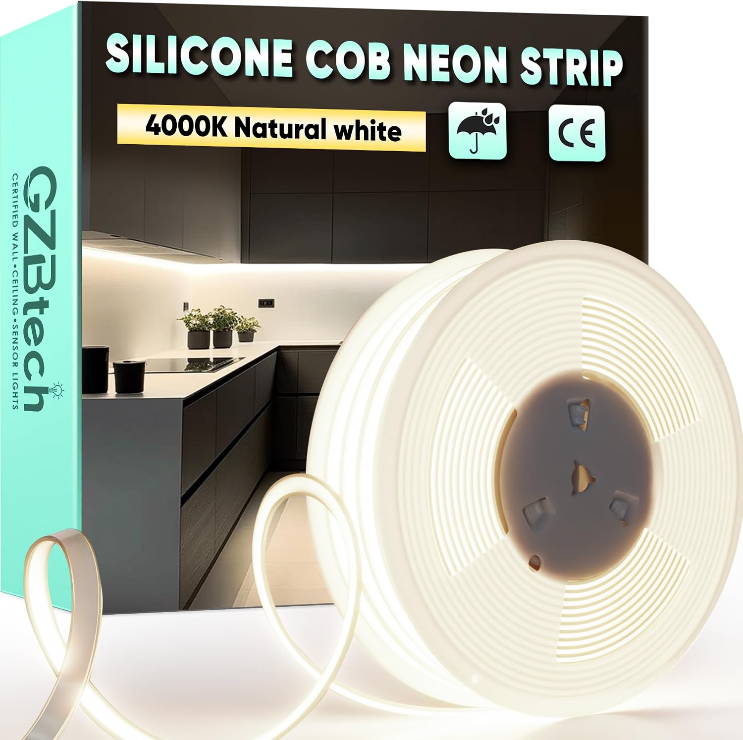 GZBtech AC 230V COB LED Streifen 20M, Silikon Neutralweiss 4000K ...
