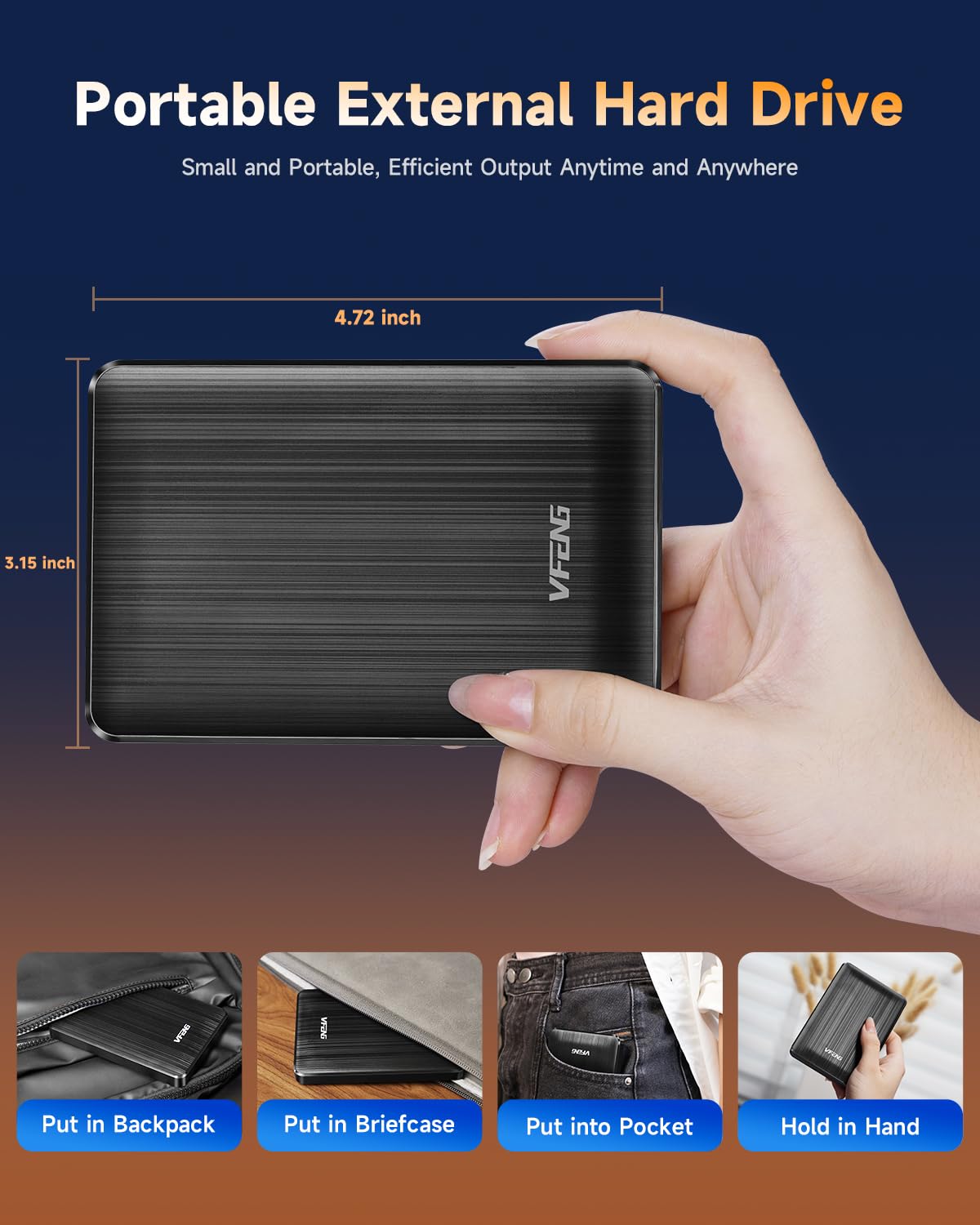 VFENG 1TB Portable External Hard Drive, Ultra Slim 2.5" USB 3.0 HDD ...