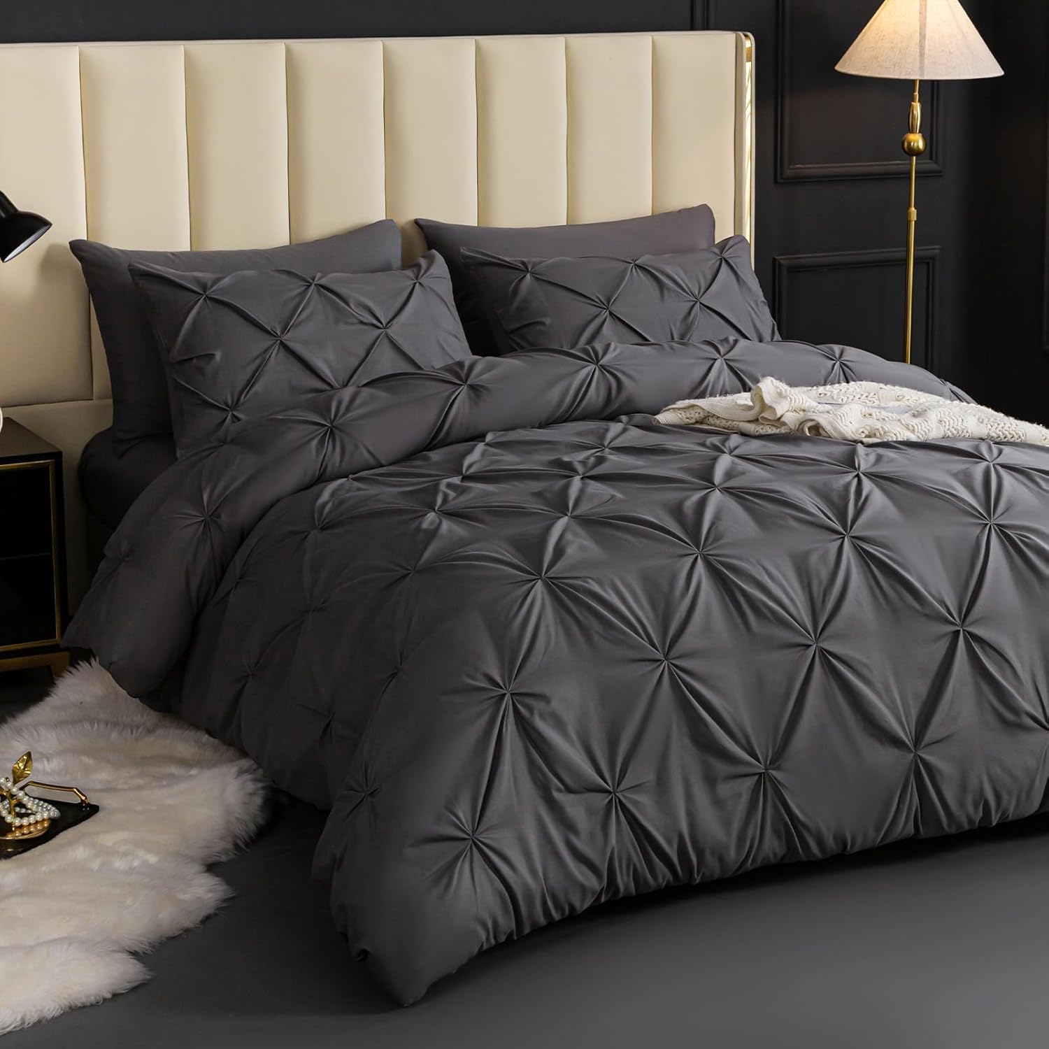 Amazon.com: Full Size Comforter Sets with Sheets - 7 Piece Pintuck Grey ...