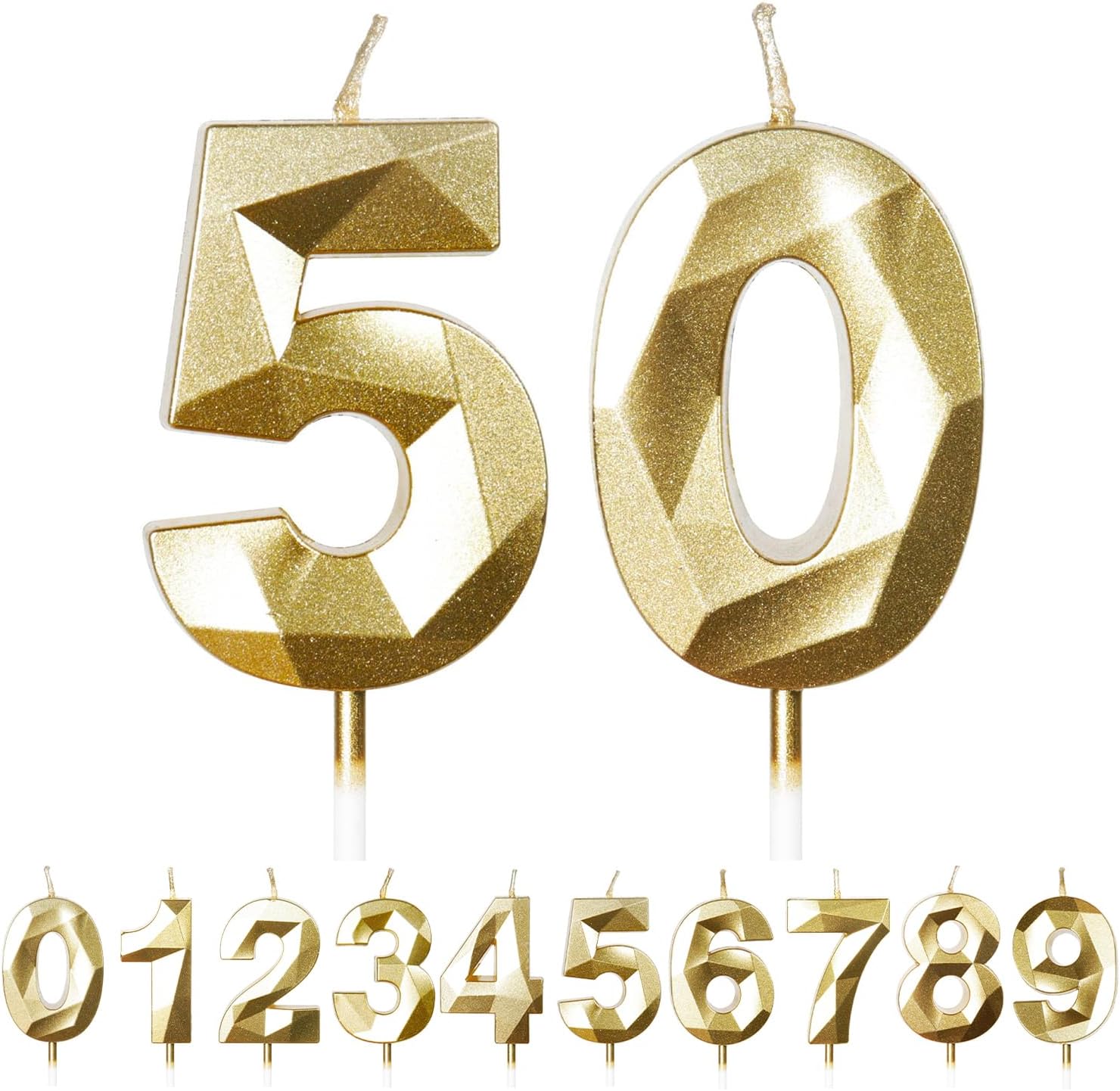 FUZVOL Birthday Candles, Number 50 Candle, Gold Candles, Birthday ...