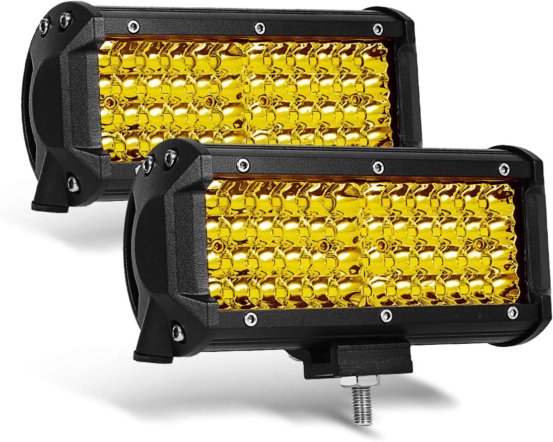 Amazon.com: 2 PCS 7 Inch Yellow Led Light Bars 96 PCS Led 13824LM Quad ...