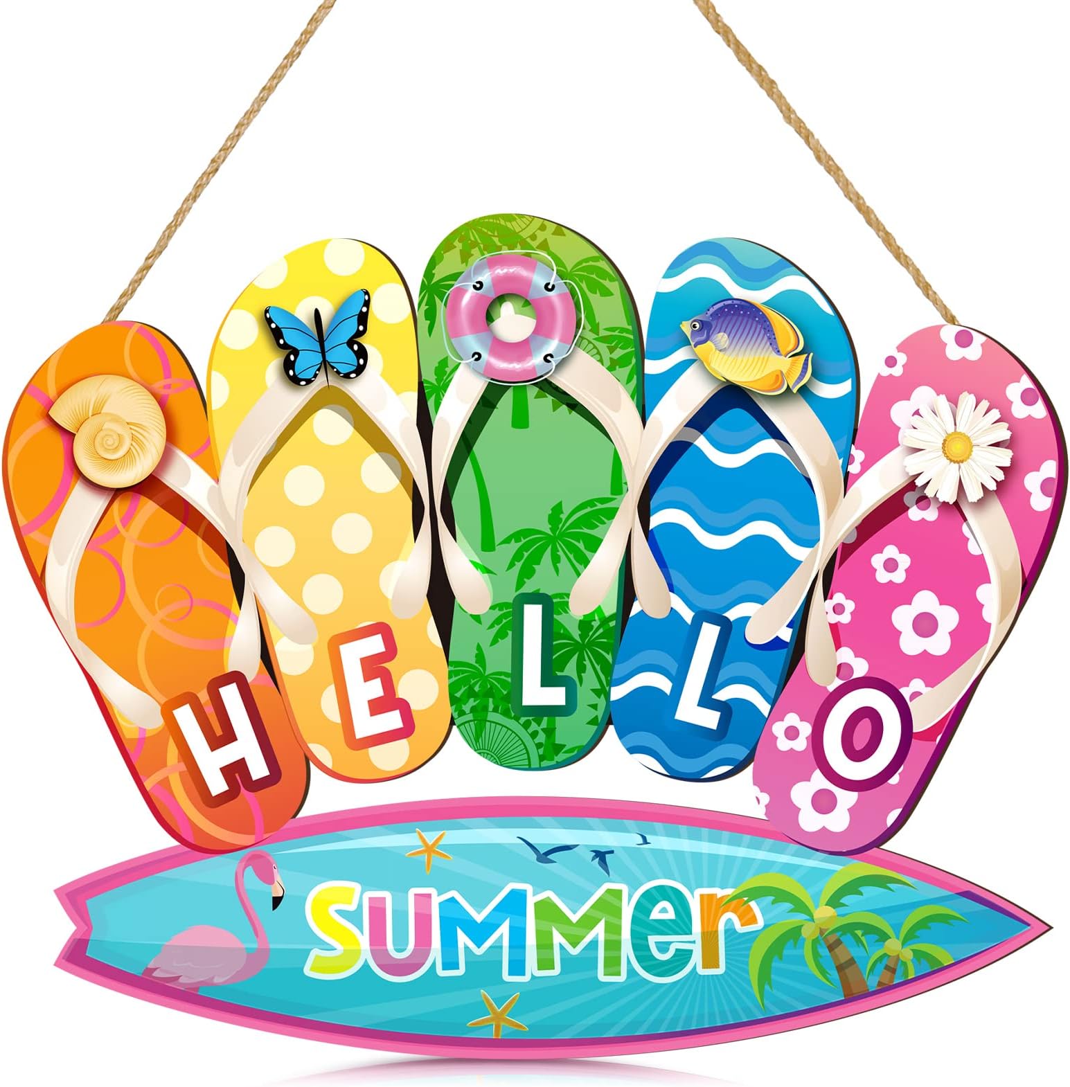 Amazon.com: Summer Door Wreath Flip Flop Hanging Sign Ice Lolly Welcome ...