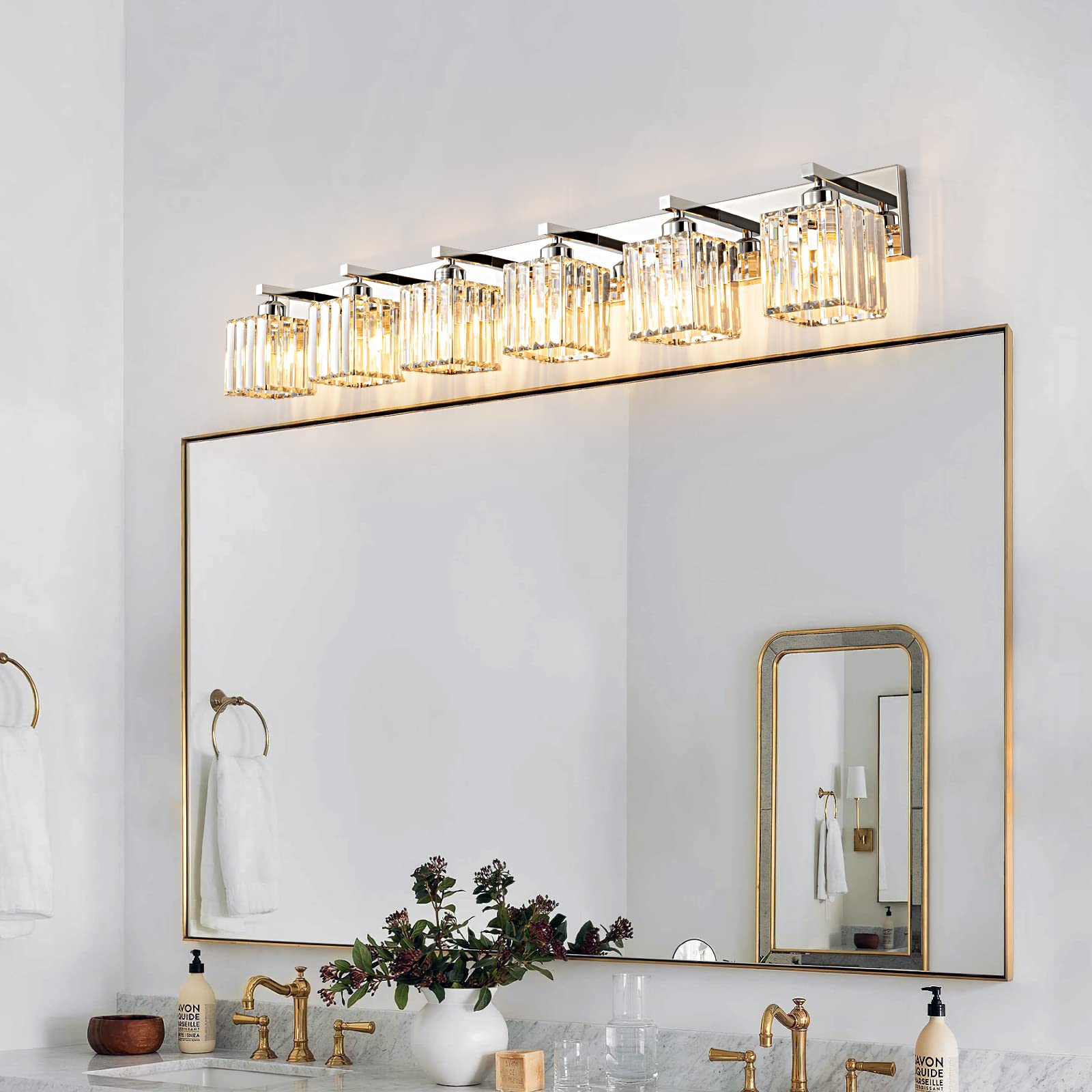 FDPBY Modern Bathroom Vanity Light 6-Lights Modern Chrome Crystal ...