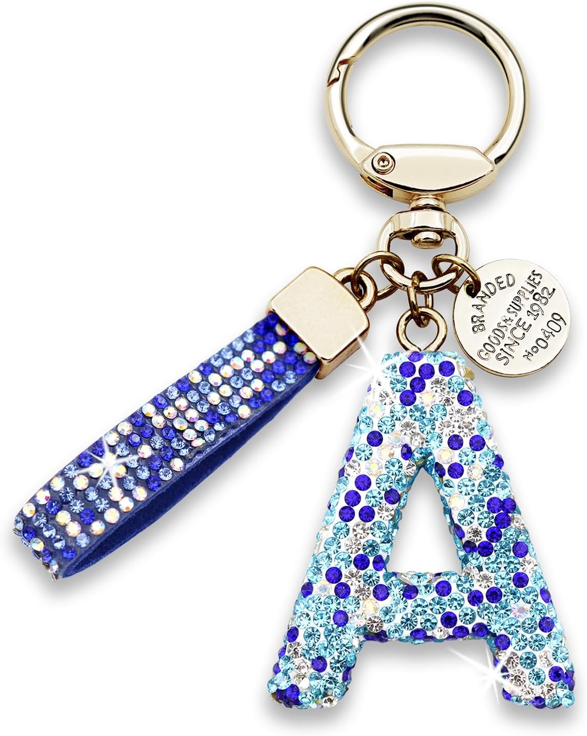 Blue Initial Letter Keychain for Women Girls, Bling Rhinestone Sparkly ...