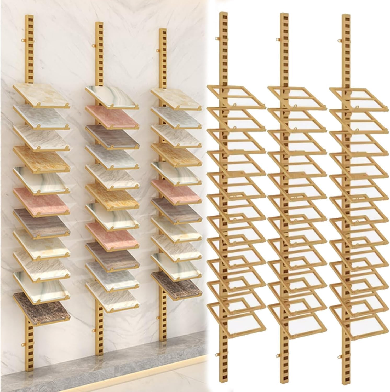 Large Ceramic Stone Display Shelf - Wall Mounted Tile Storage Rack, 11 ...