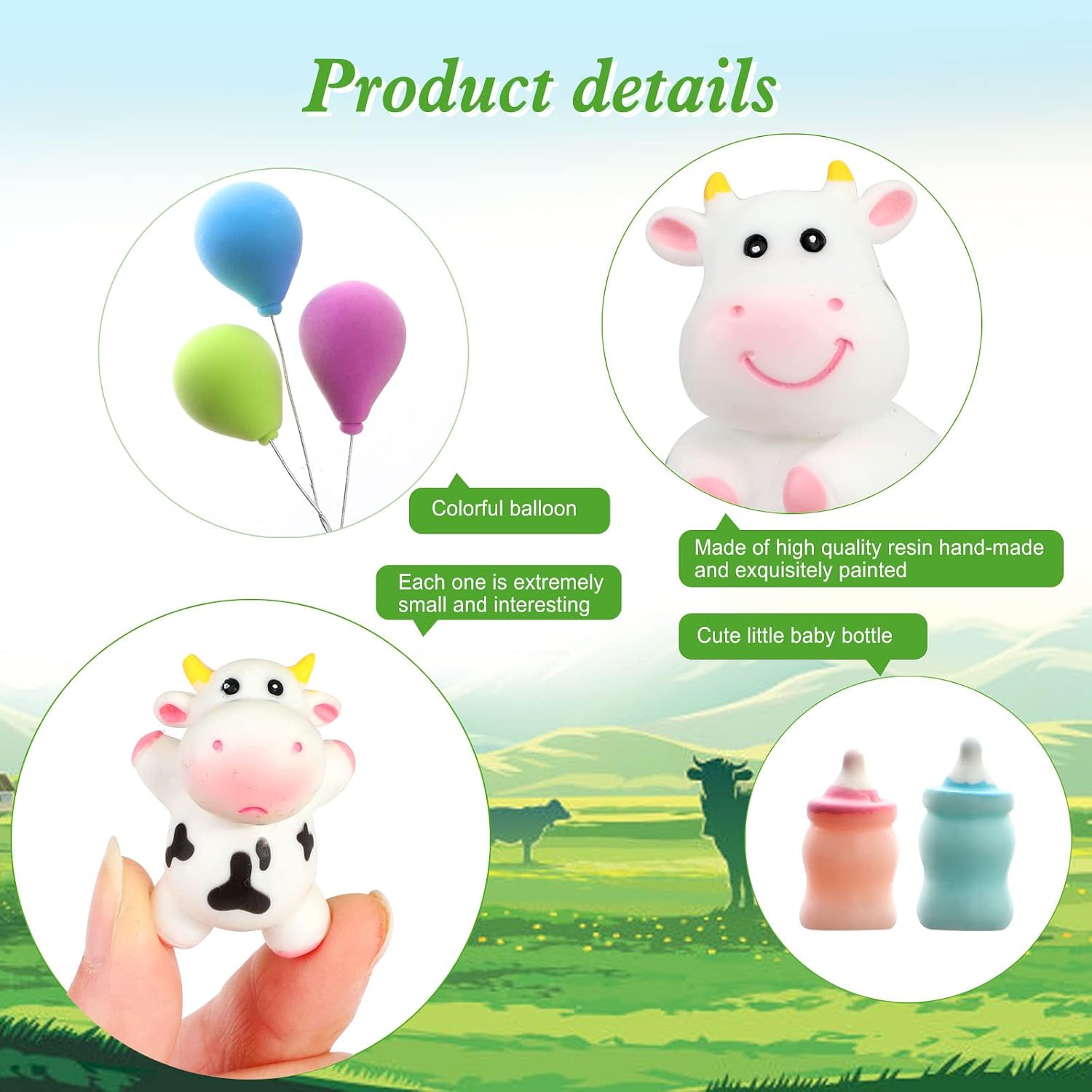 14Pcs Cute Cow Figures Set, Cow and Baby Bottle Toys Mini Resin Cow ...