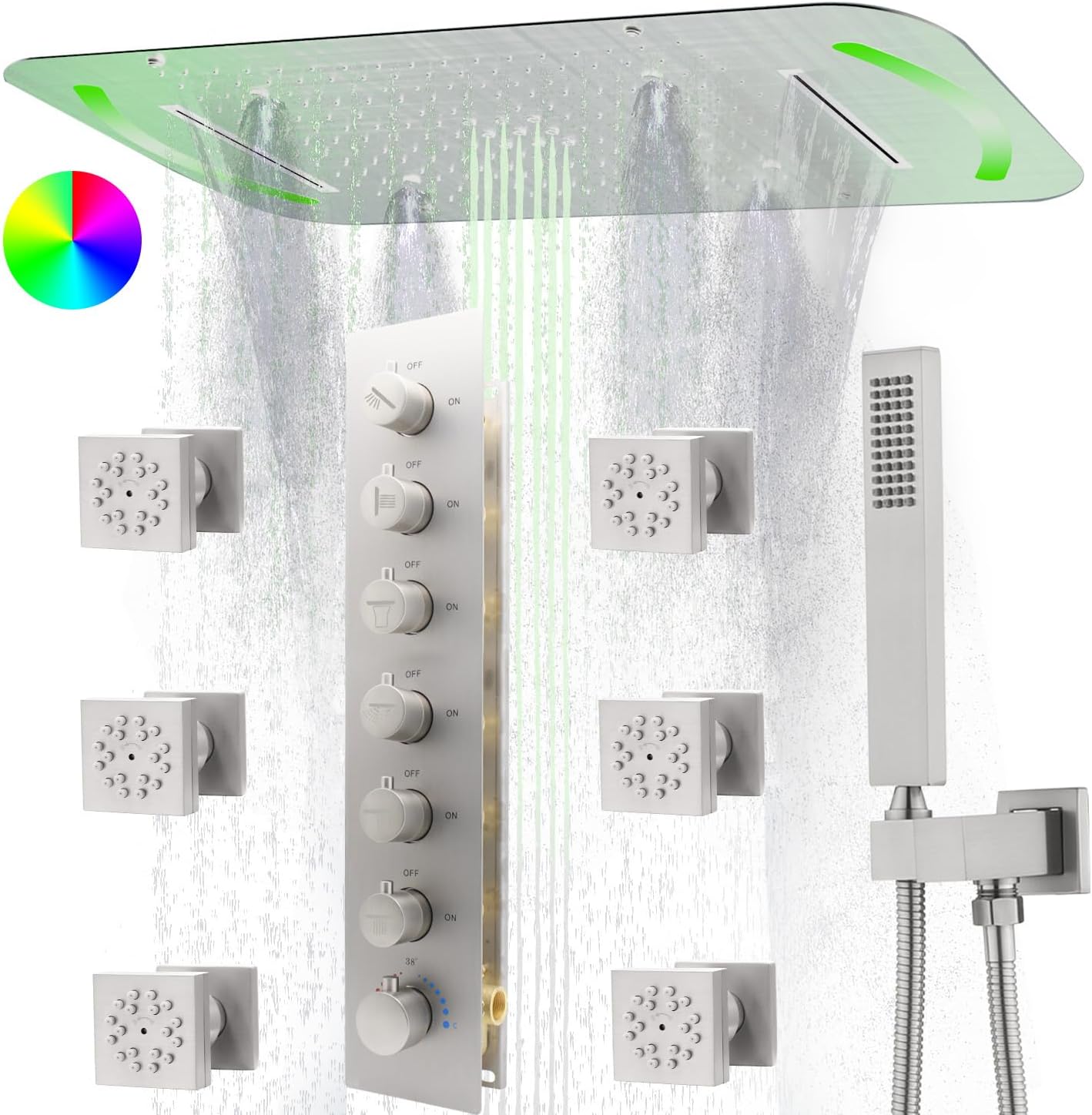 HOMEDEC LED 17x28inch Multi Function Shower System with 6 Pcs 2 ...