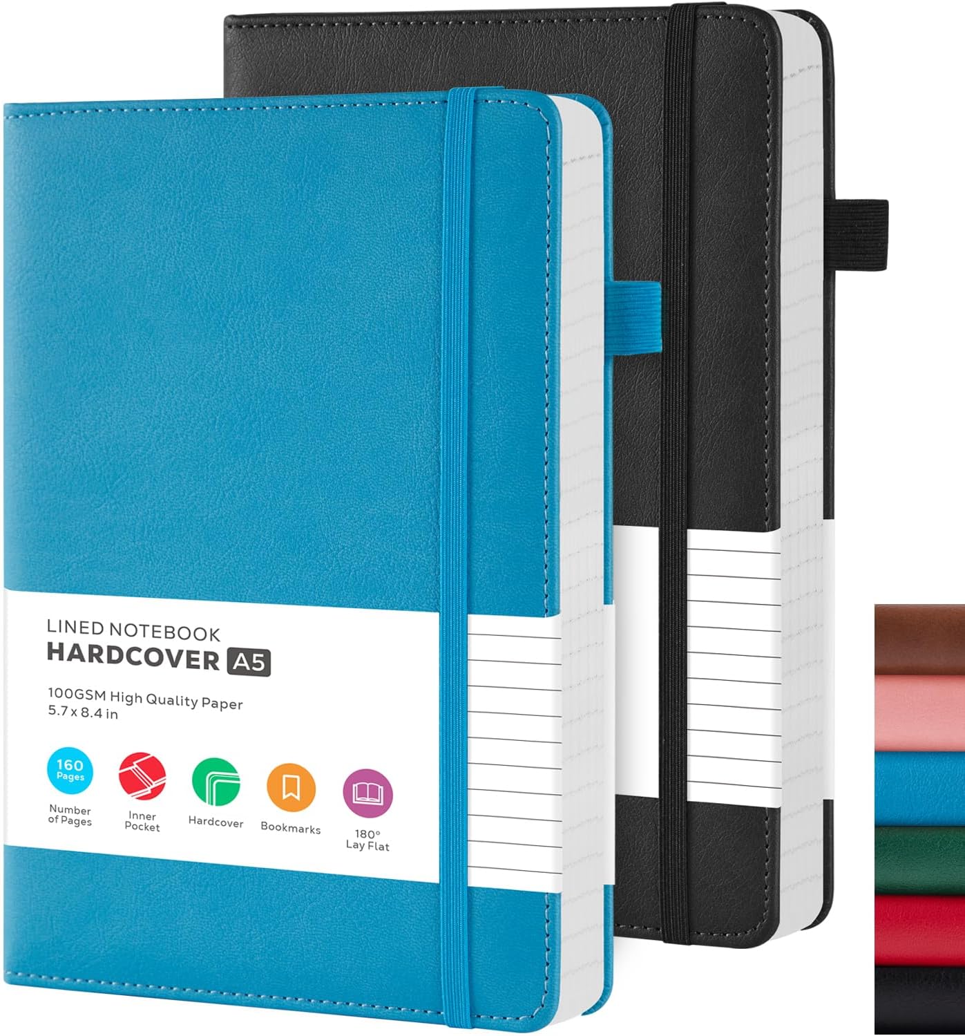 FOCUS DAY 2 Pack Lined Notebook Journals for Women/Men Work, A5 Leather ...