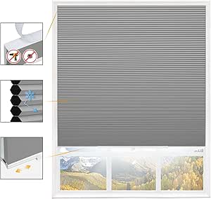 Amazon.com: CINONEKO No Tools No Drill Blackout Cellular Shades 【Trimmable Retractable ...