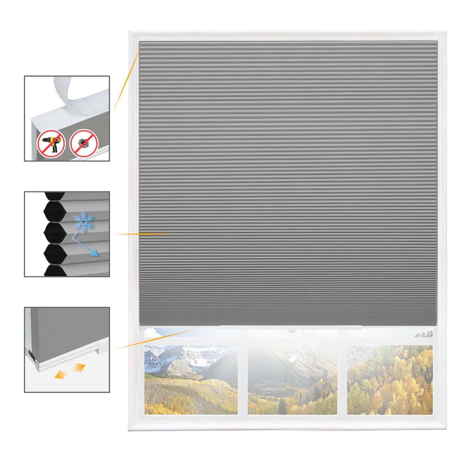 Amazon.com: CINONEKO No Tools No Drill Blackout Cellular Shades 【Trimmable Retractable ...