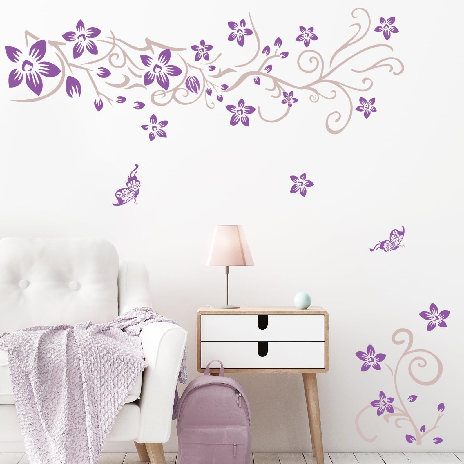 Amazon.com: Tanlaby Flowers Vine Wall Stickers, Purple Flowers ...