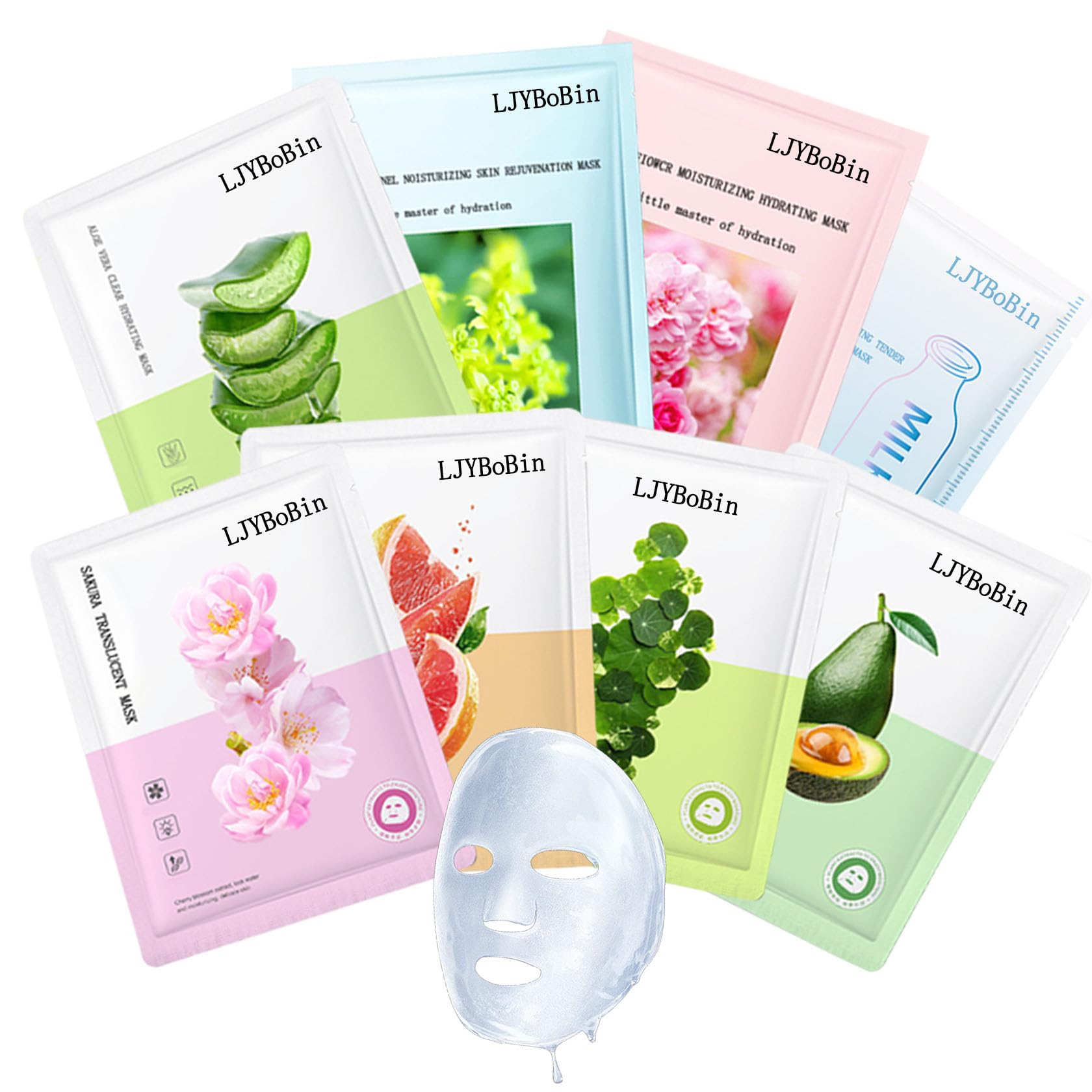 8PCS Face Masks Variety Set,Lightweight Long Lasting Hydrating Sheet ...