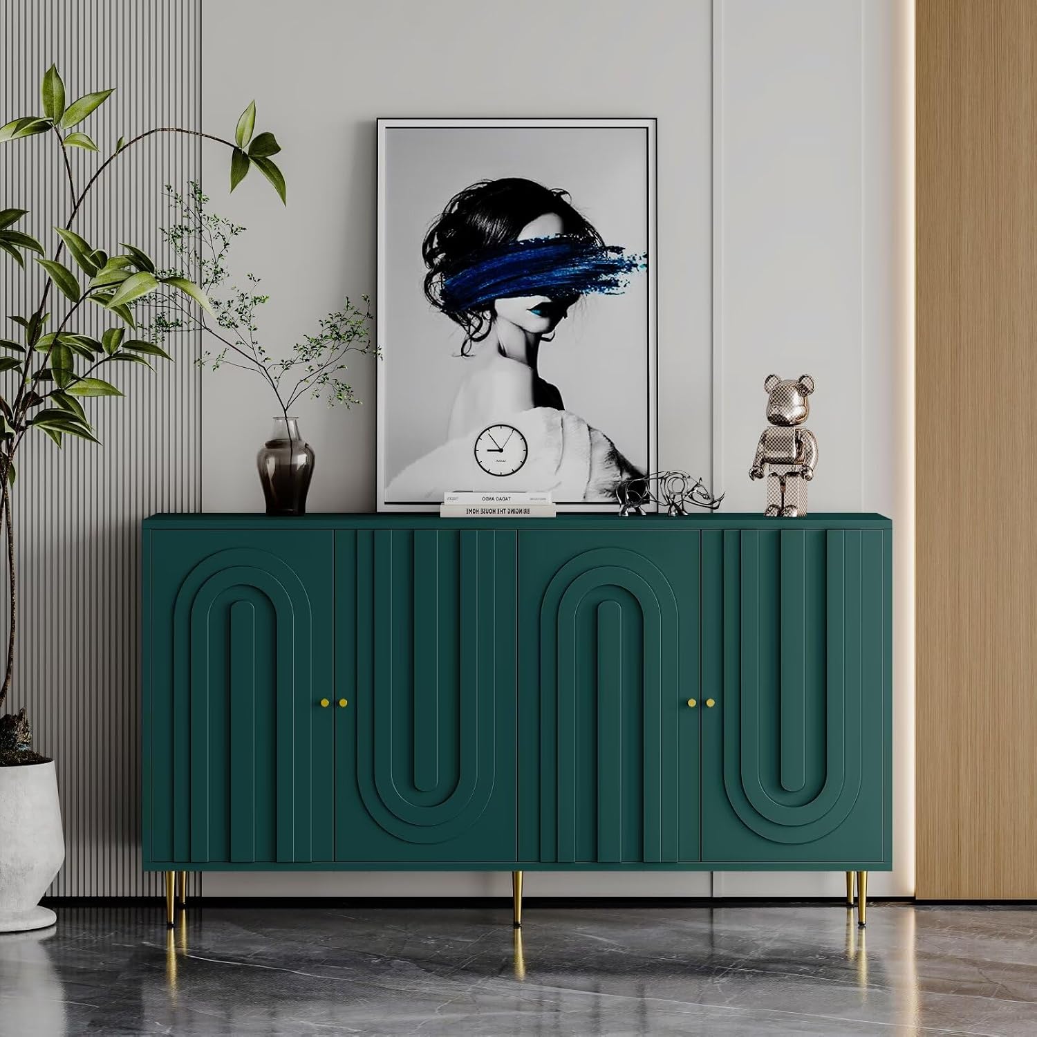 Amazon.com: JIJIWANG 60" L Modern Green Lacquered 4 Door Wooden Cabinet ...