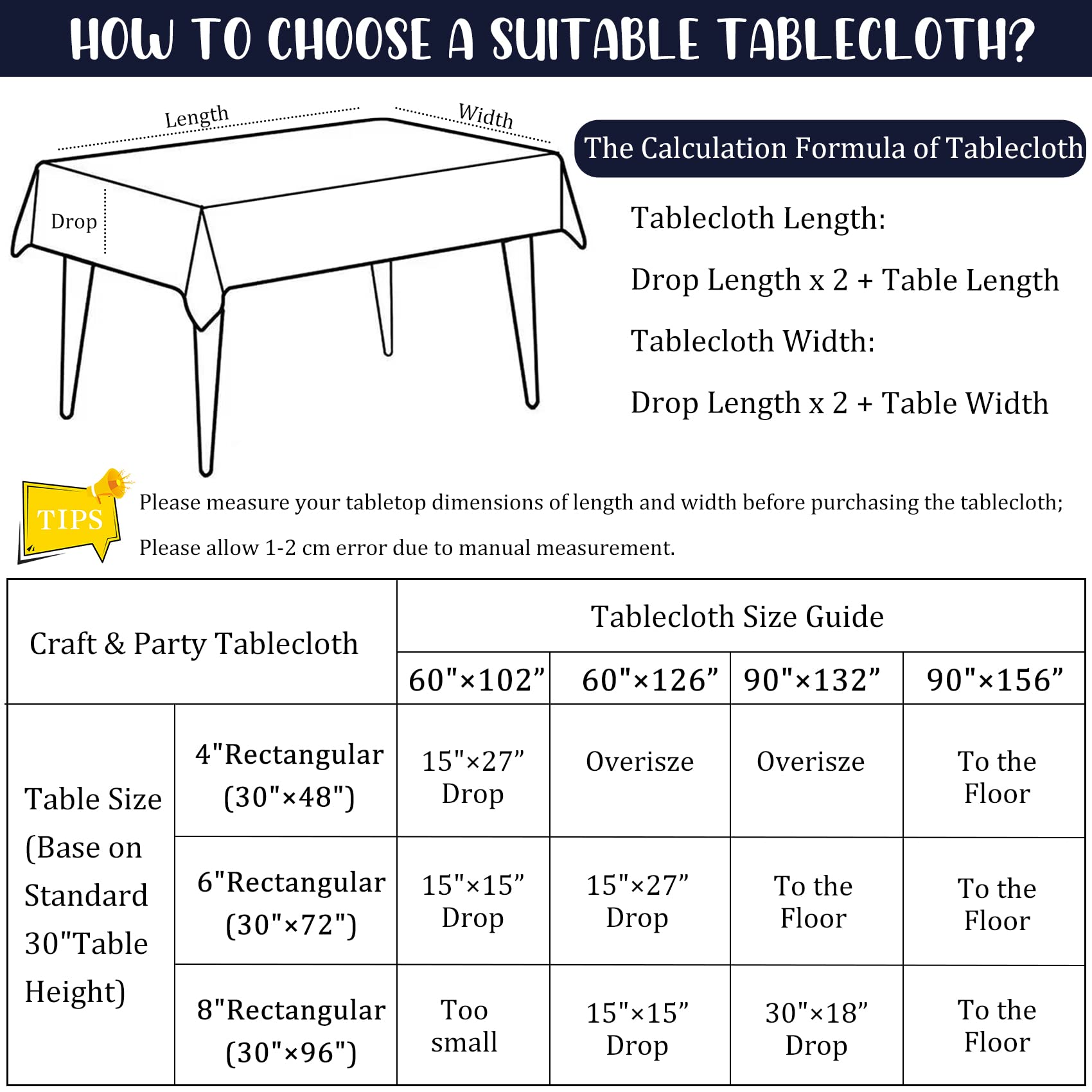 8 Pack Thick Premium Navy Blue Tablecloth 90 x 132 Inch, Rectangle ...