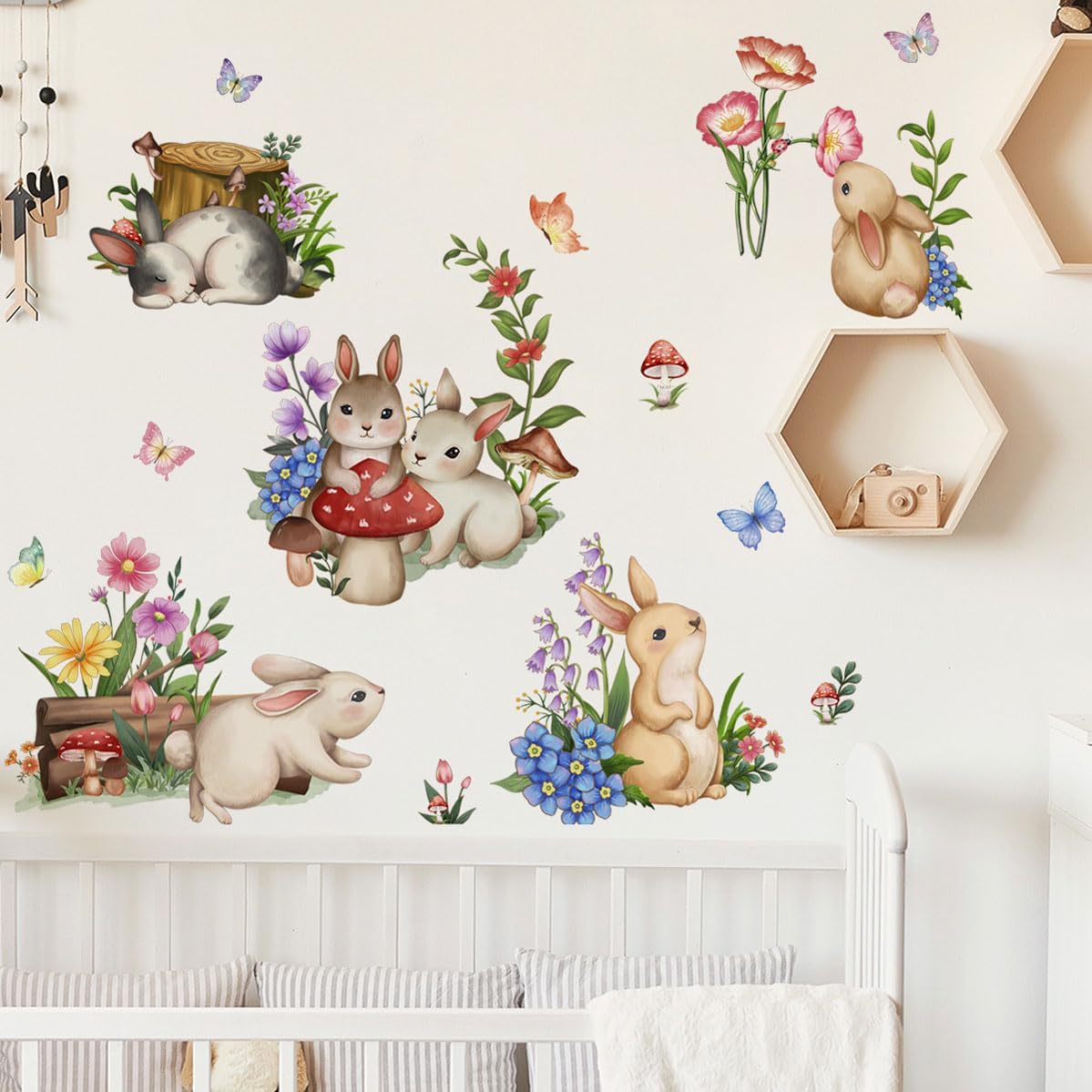 Amazon.com: Timelesslong Cute Bunny Wall Decals Rabbits Flower Vinyl ...